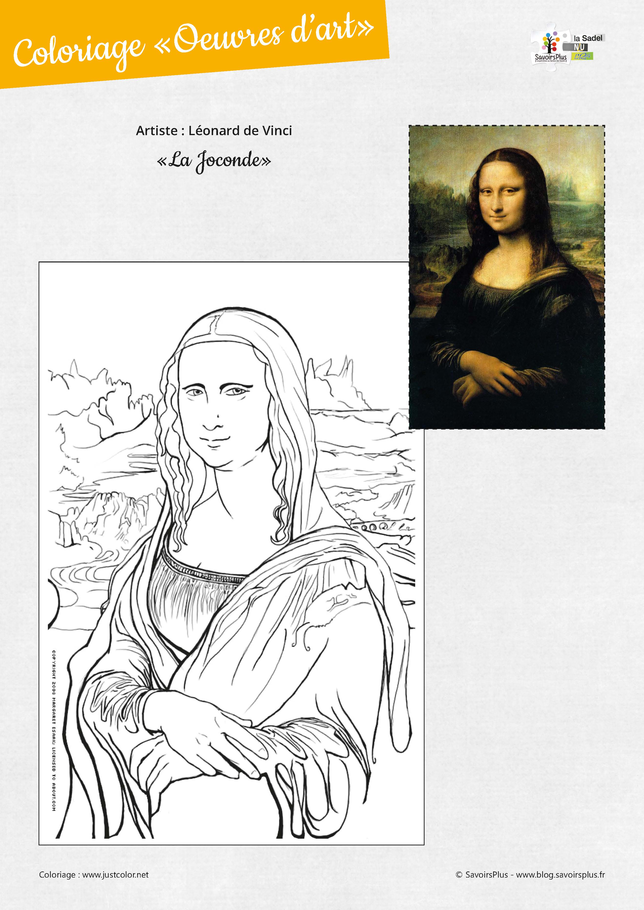 Téléchargement – Coloriages « Œuvres d’art » – 3 – Le blog SavoirsPlus
