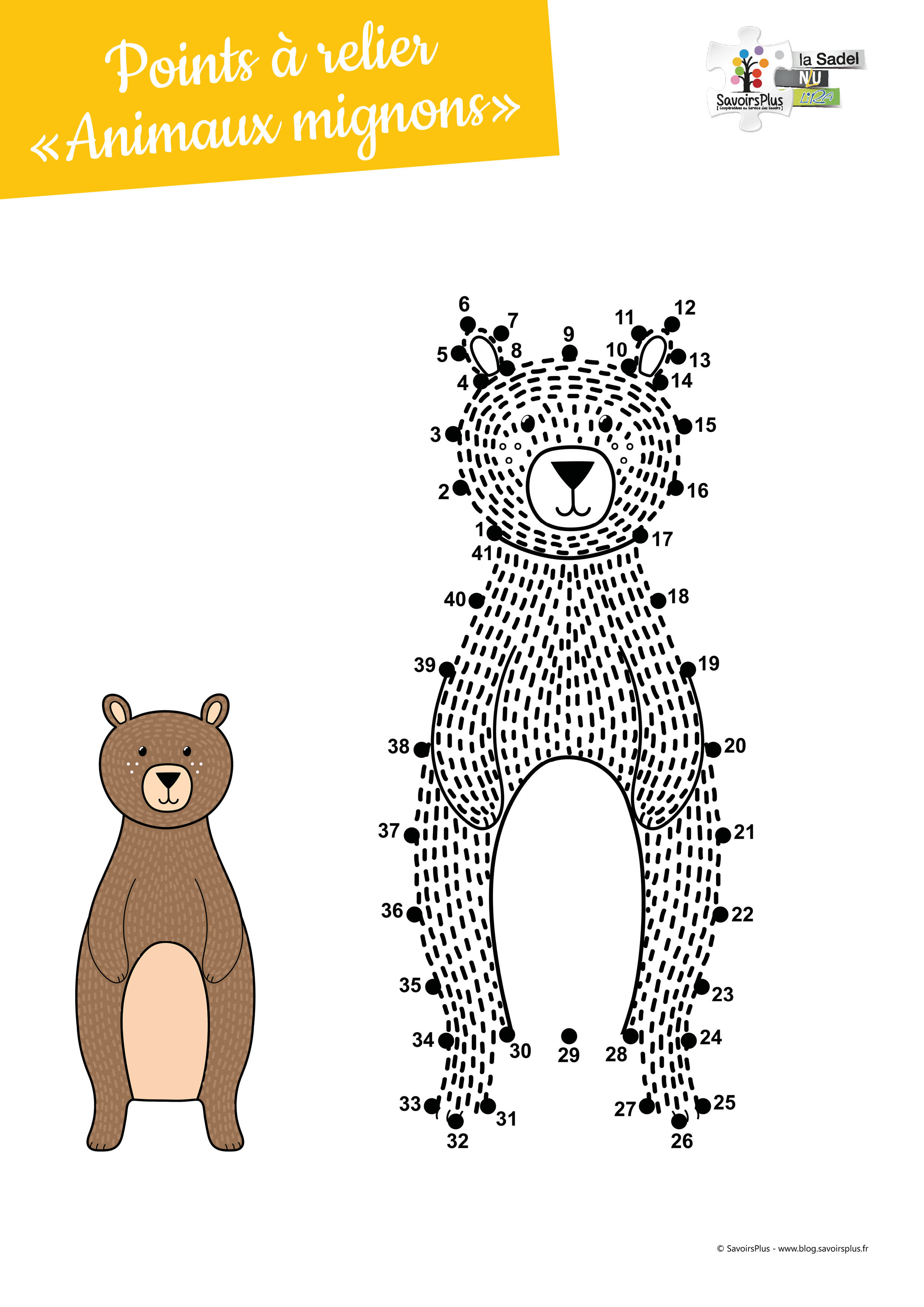 Téléchargement – Points de relier « Animaux mignons » – Le blog SavoirsPlus