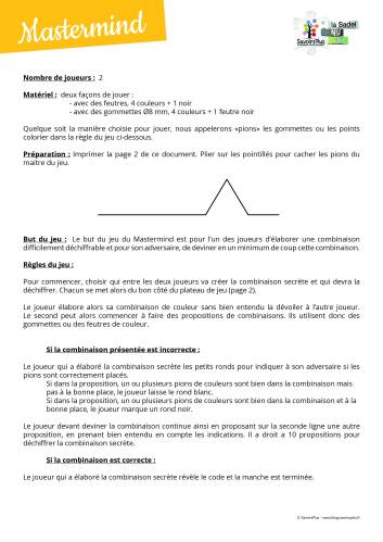 Téléchargement – Mastermind à imprimer – Le blog SavoirsPlus