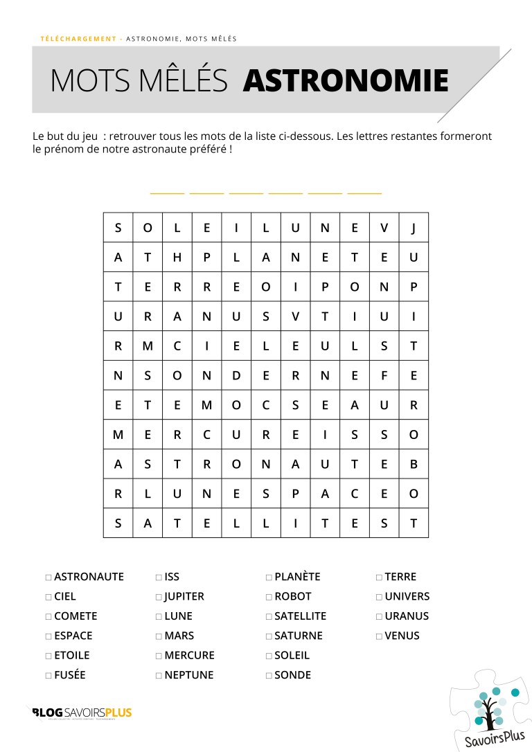 Téléchargement – Mots mêlés Astronomie – Le blog SavoirsPlus