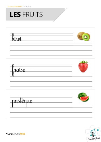 LES DOCS – Les fruits : Fiches d’écriture – Le blog SavoirsPlus